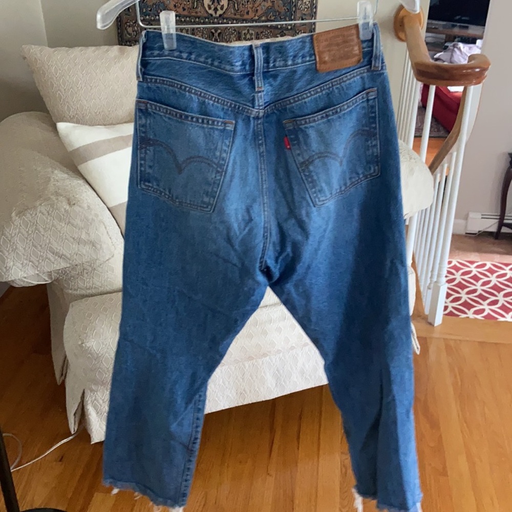 Levi High Rise Wedgie Frayed Straight Leg Jeans - Gem